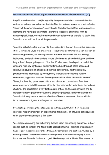 A-LEVEL FILM STUDIES | Section D: Experimental cinema | Band 5 exemplar ...