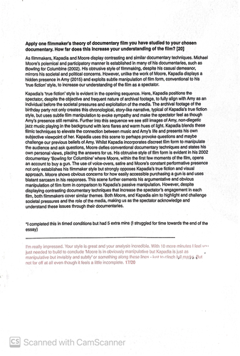 A-LEVEL FILM STUDIES | Section B: Documentary cinema | Band 5 exemplar ...