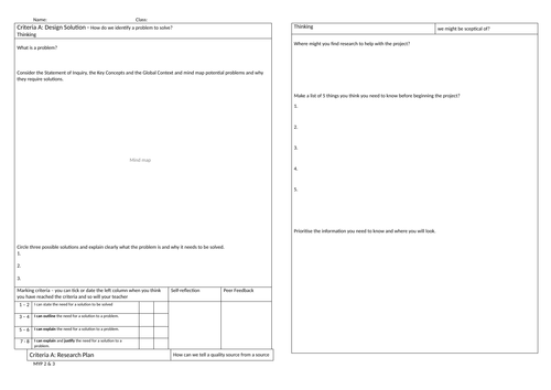 IB MYP Year 2&3 Design worksheets for any project: Criteria A-D ...