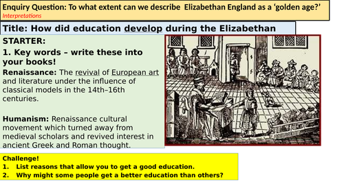 GCSE History Elizabeth Edexcel - Elizabethan Education | Teaching Resources