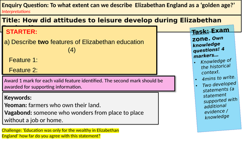 GCSE History Elizabeth Edexcel - Elizabethan Leisure | Teaching Resources