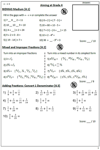 Aiming at Grade 4 - GCSE Maths Revision Workbook | Teaching Resources