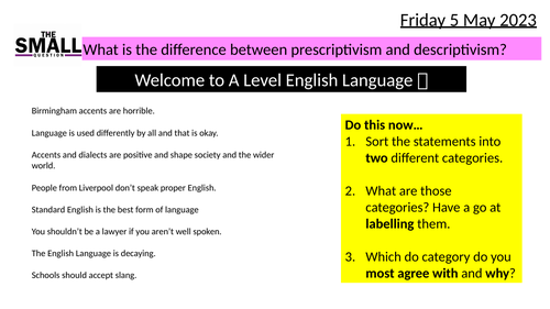 AQA A Level English Language Introduction- Prescriptive Descriptive ...