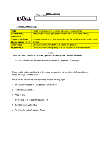 AQA A Level English Language- Mode | Teaching Resources