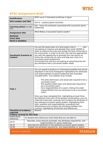 BTEC LEVEL 2 SPORT - Unit 6: Leading Sports Activities- Assignment 1 ...
