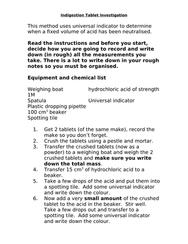 KS3 GCSE Chemistry Acid and Carbonate Practical Investigation Working ...