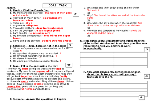 Family French Bubble Sheets - Reading and Comprehension activity ...