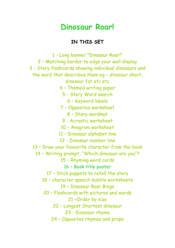 DINOSAUR ROAR STORY TEACHING RESOURCES EYFS LITERACY KS1 | Teaching ...