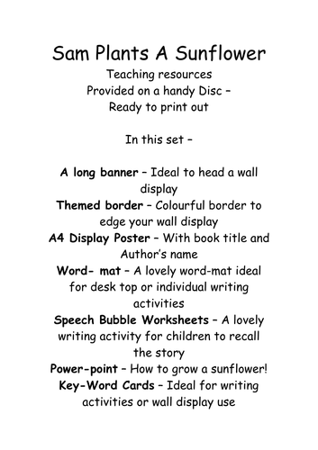 SAM PLANTS A SUNFLOWER SPRING TEACHING RESOURCE EYFS KS1 LITEARCY ...