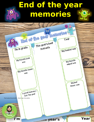 End of the year fun best memories questionaire form . | Teaching Resources