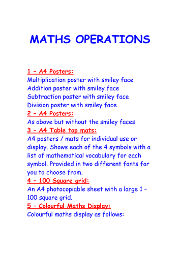 OPERATIONS POSTERS MATHS SYMBOLS KS1 | Teaching Resources