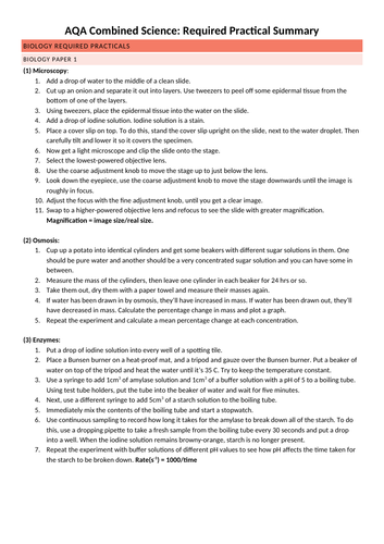 Aqa Combined Science Required Practical Summary All Papers