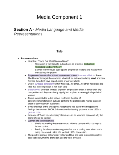 A Level Media Eduqas Component 1 Notes | Teaching Resources