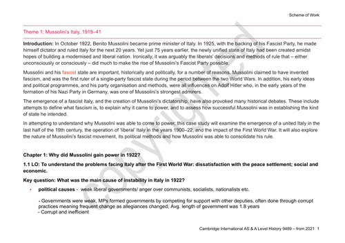 CIE A-level History 9489: Paper 4: Theme 1: Mussolini’s Italy, 1919-41 ...