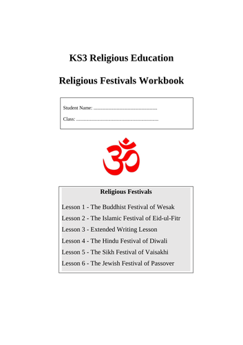 KS3 Religious Education Workbook - Religious Festivals | Teaching Resources