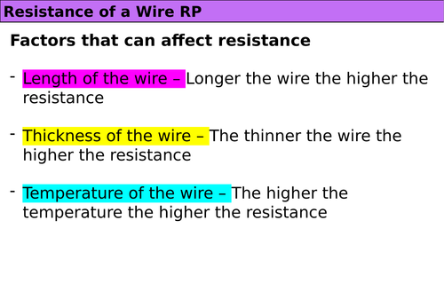 Factors affecting resistance - Student task | Teaching Resources