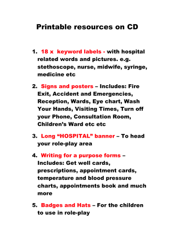 HOSPITAL ROLE PLAY RESOURCE KS1 EYFS | Teaching Resources