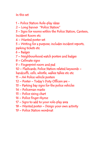 POLICE STATION ROLE PLAY RESOURCE EYFS KS1 | Teaching Resources