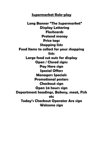 SUPERMARKET ROLE PLAY EYFS KS1 | Teaching Resources