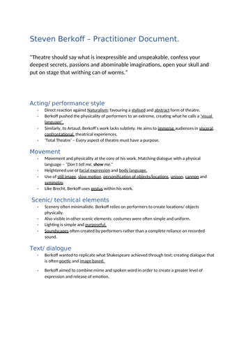 DRAMA PRACTITIONER - Steven Berkoff Workshop. GCSE and A-Level. Drama ...