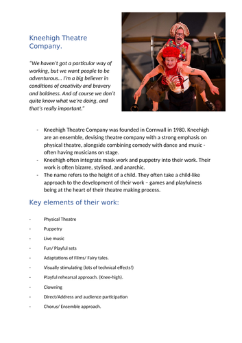 Kneehigh Theatre Company - Practitioner Handout Resource. Drama ...