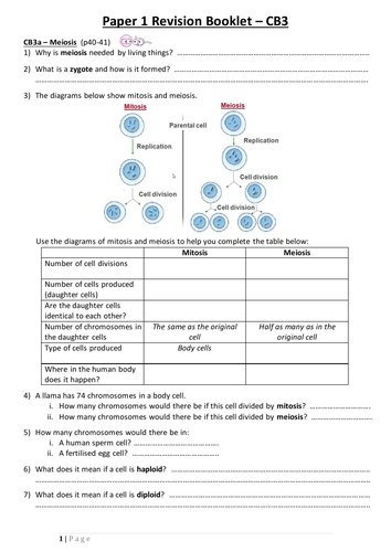 CB3 Revision Booklet (Edexcel GCSE Combined Science Biology) | Teaching Resources