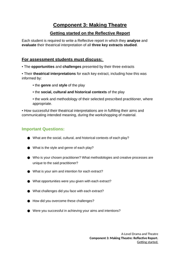 KS5 - AQA Theatre Studies. Reflective Report Guidance and Checklist for ...