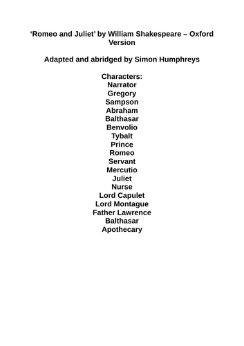 'Romeo and Juliet' - abridged and adapted for SEND or Primary ...