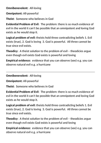 THE PROBLEM OF EVIL | Teaching Resources