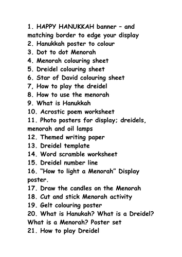 HANUKKAH TEACHING RESOURCE FESTIVALS EYFS KS1 | Teaching Resources