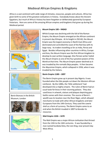 Medieval African Empires & Kingdoms - Worksheet Version | Teaching ...