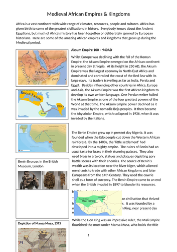 Medieval African Empires & Kingdoms - Worksheet Version | Teaching ...
