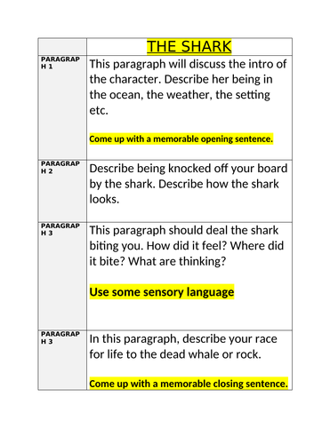 Short Story planning sheets (based on films) GCSE English Language ...