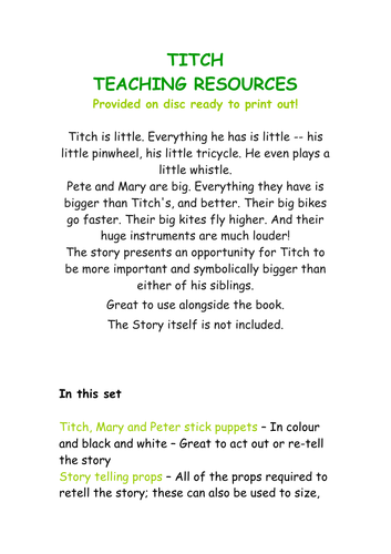 TITCH TEACHING RESOURCE STORY SACK GROWING EYFS KS1 SPRING | Teaching ...