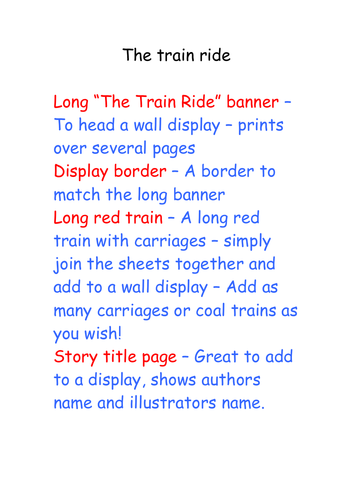 THE TRAIN RIDE STORY SACK TEACHING RESOURCE KS1 EYFS | Teaching Resources