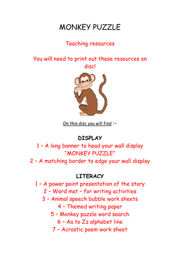 MONKEY PUZZLE STORY RESOURCES EYFS KS1 | Teaching Resources