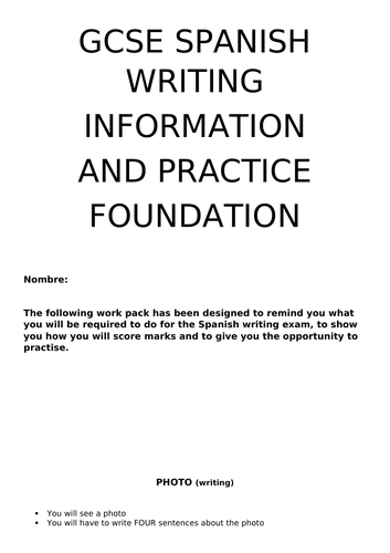 AQA Spanish GCSE Writing booklets F&H | Teaching Resources