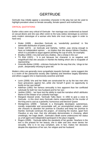 Gertrude character analysis Hamlet | Teaching Resources