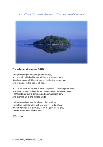 Poetry Study Worksheet: W.B. Yeats, 'The Lake Isle of Innisfree ...