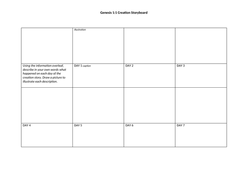 KS3 RE Christian creation storyboard template | Teaching Resources