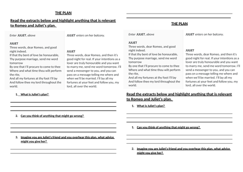 Romeo and Juliet Act 2 Scene 2 worksheets | Teaching Resources