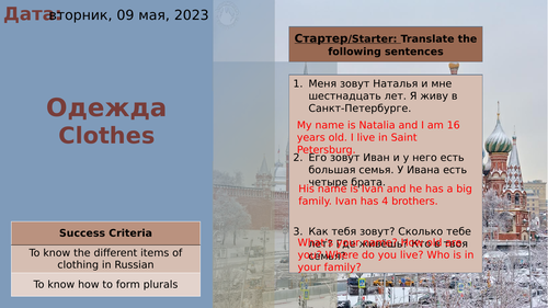 1.2.1 Russian Clothes Lesson 1 | Teaching Resources