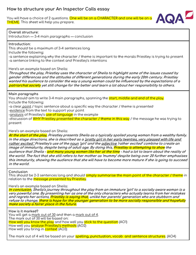 An Inspector Calls essay guide and sample paragraphs AQA GCSE ...