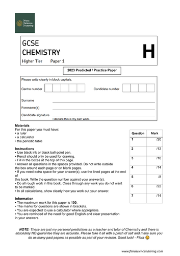 AQA GCSE Chemistry Predicted Paper 1 - 2023 | Teaching Resources