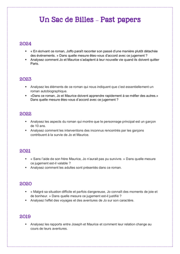 Un sac de billes - Past papers | Teaching Resources