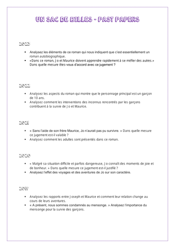 Un sac de billes - Past papers | Teaching Resources