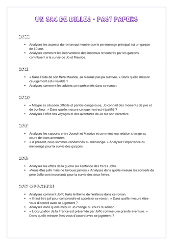 Un sac de billes - Past papers | Teaching Resources