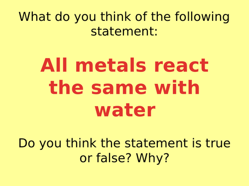 KS3 Chemistry Group 1 Metals and Water Reactions Lesson Presentation ...