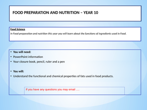 Stand alone Year 10 GCSE Food Preparation and Nutrition lessons ...