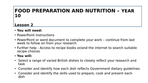 Stand alone Year 10 GCSE Food Preparation and Nutrition lessons ...